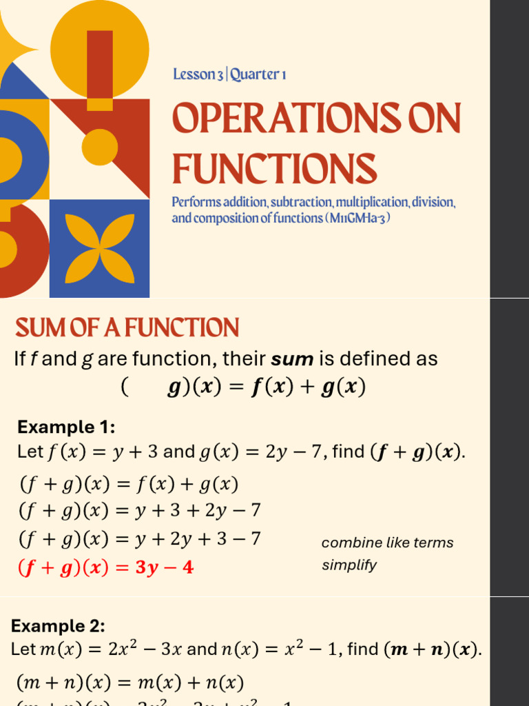 1.3a Operations On Functions Sum and Difference | PDF | Functions And Mappings | Mathematical ...