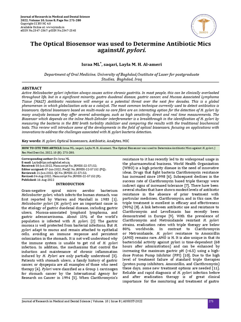 The Optical Biosensor Was Used To Determine Antibiotic Mics Against H ...