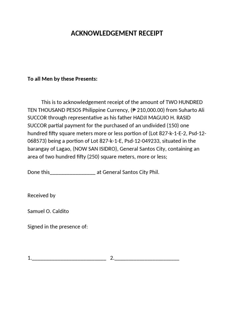Acknowledgement Receipt for Property Payment | PDF