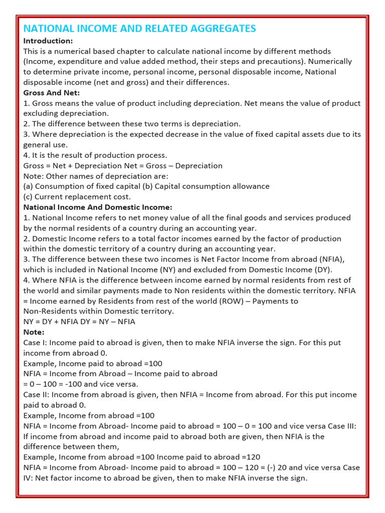 Chapter 2 National Income and Related Aggregates Important Notes | PDF ...