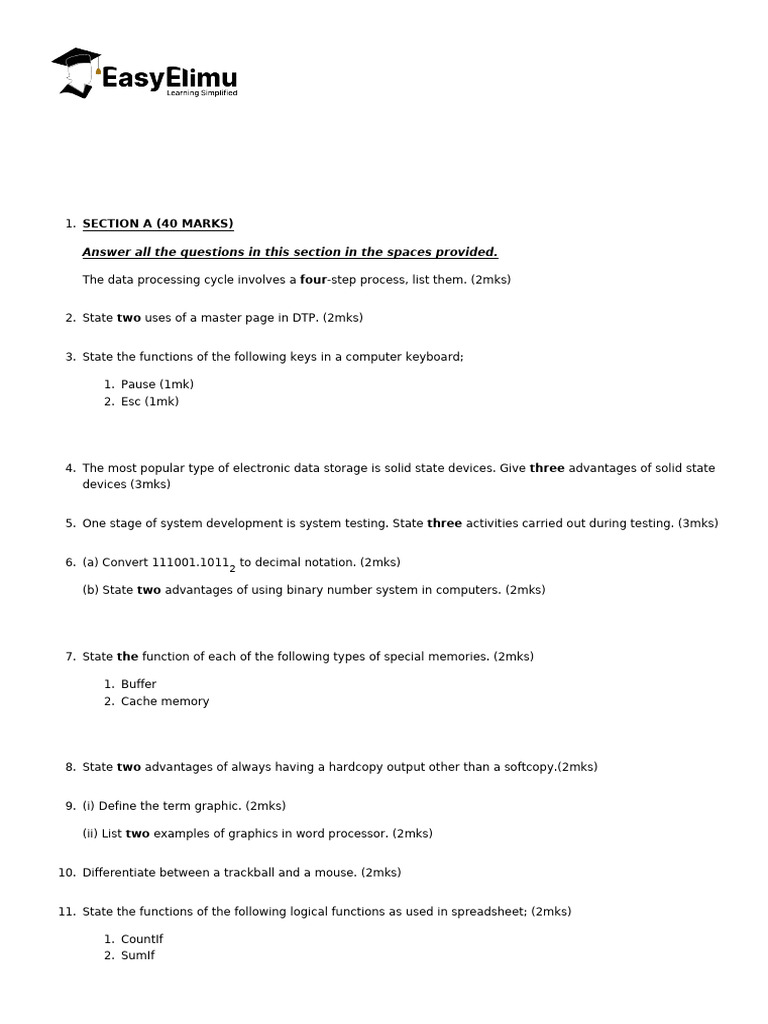 Computer Studies Paper 2 - 2025 Kala Pre Mock Examination-4489 | PDF | Computer File | Computer ...