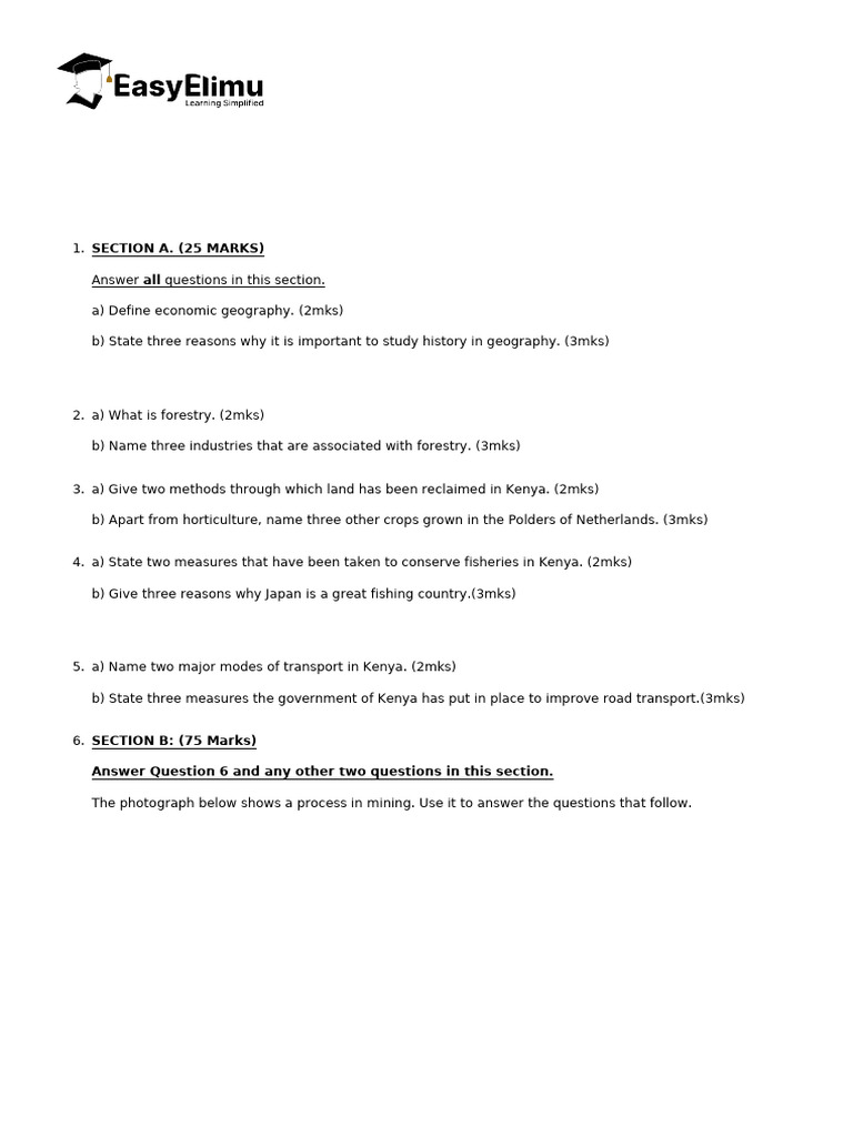 Geography Paper 2: 2025 Pre Mock Exam | PDF | Mining | Coffee