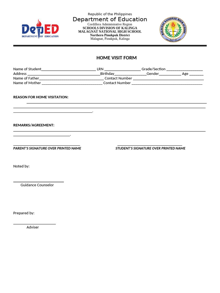 Home Visit Form for Kalinga Students | PDF