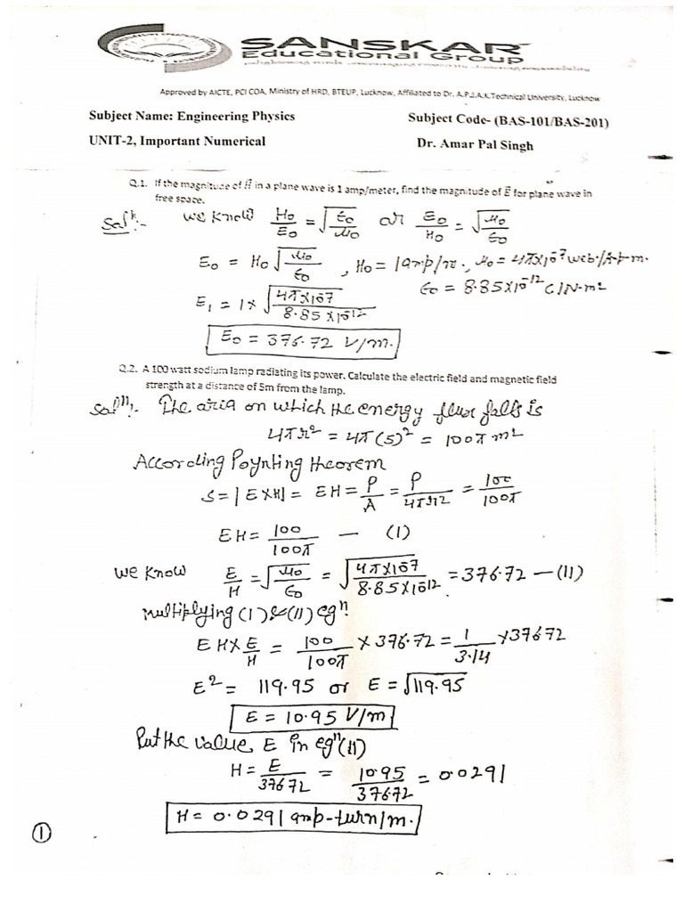 Unit-2 IMPORTANT Numerical | PDF