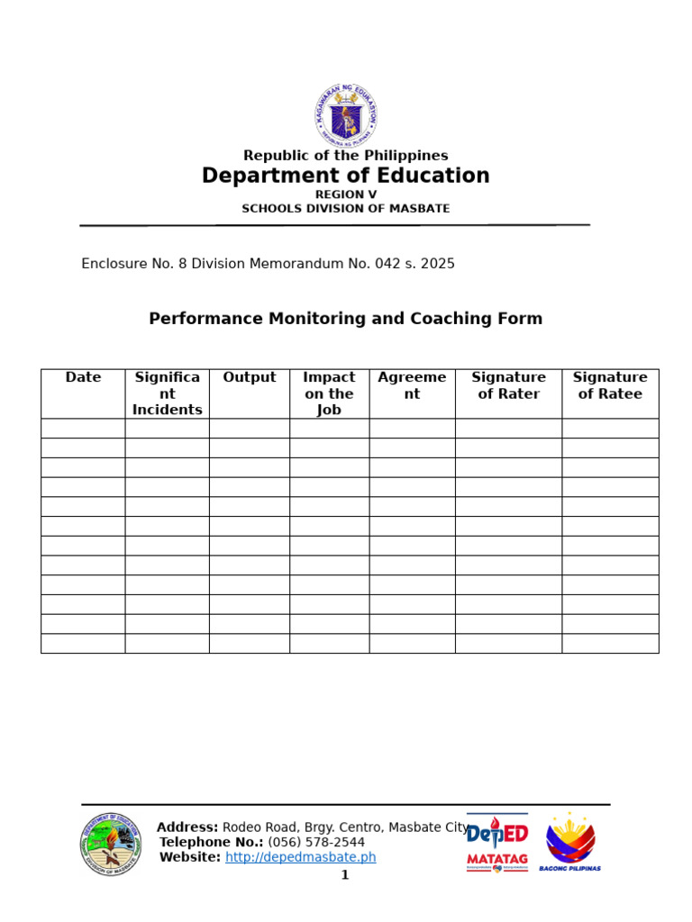 Performance Monitoring Form 2025 | PDF