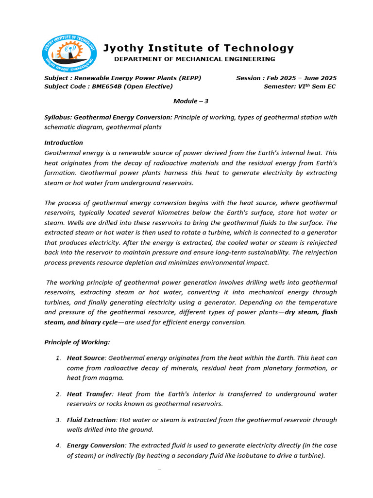 REPP (BME654B) Module - 3 (Geothermal Energy Conversion) | PDF ...
