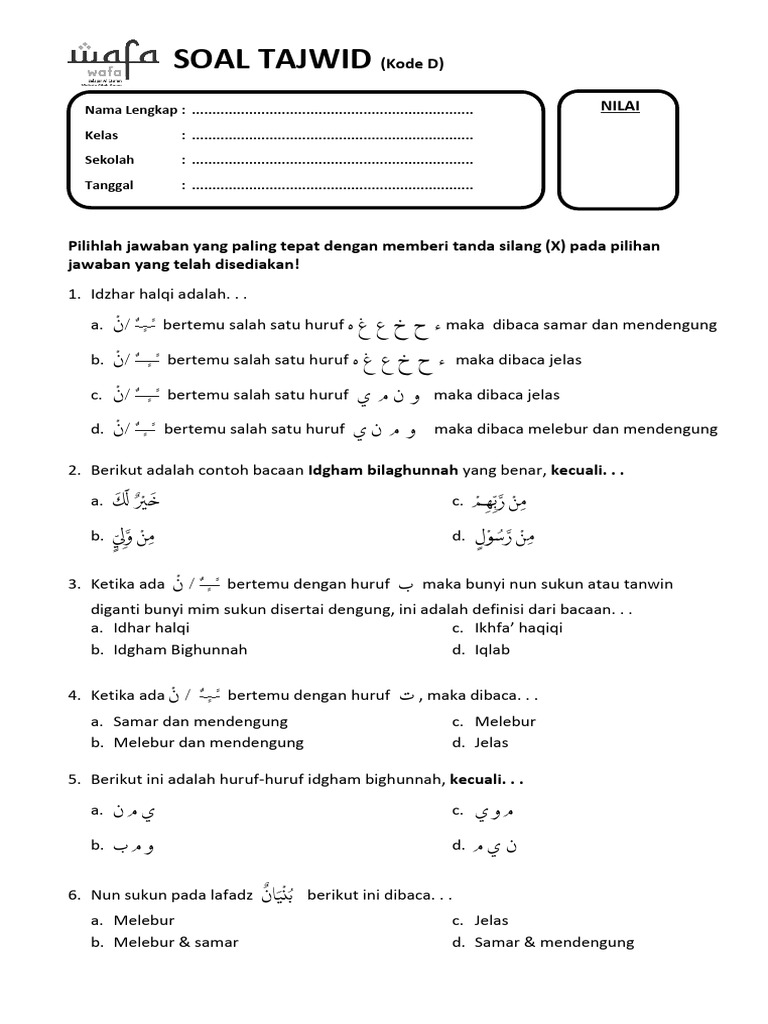 Soal Tajwid dan Pembahasannya | PDF