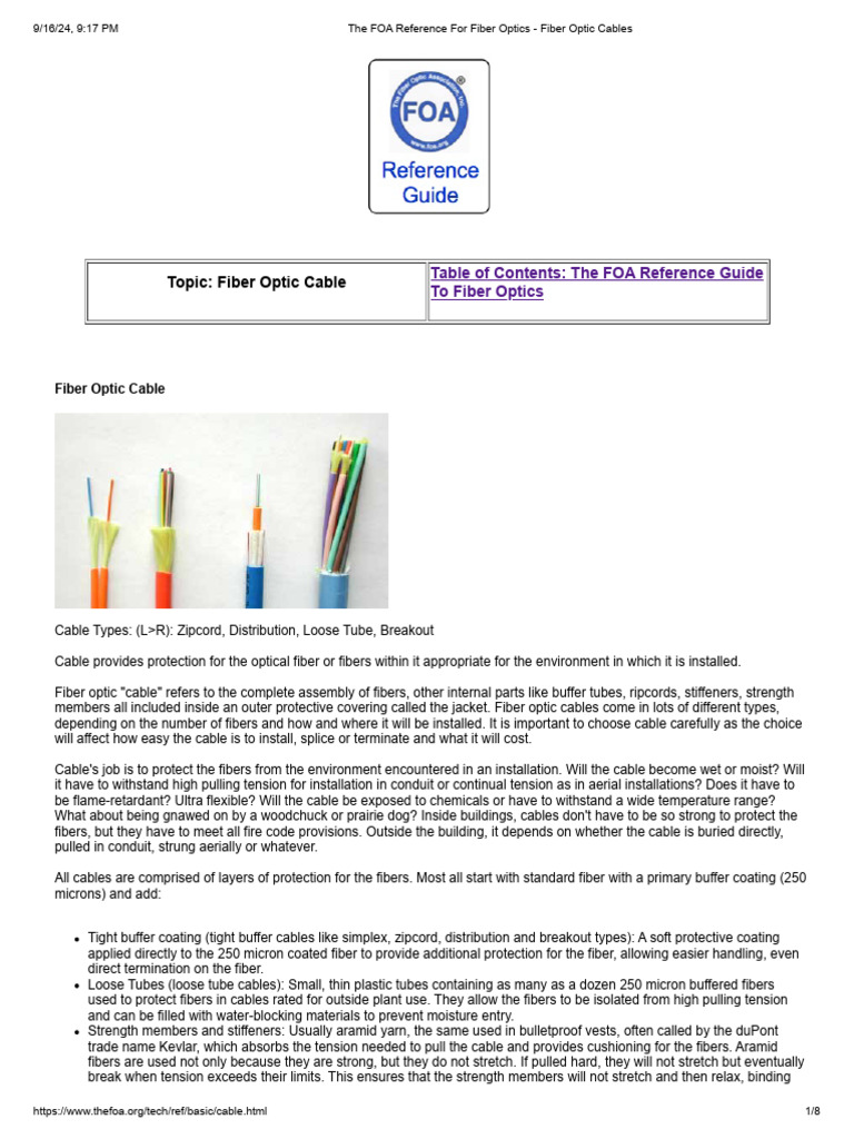 The FOA Reference For Fiber Optics - Fiber Optic Cables 7 | PDF ...
