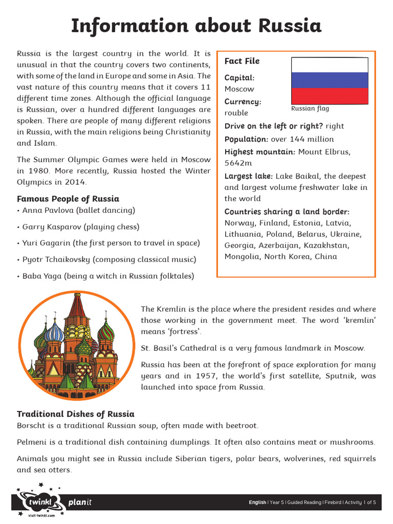 Information About Russia Sheet 1 | PDF | Russia | World Politics