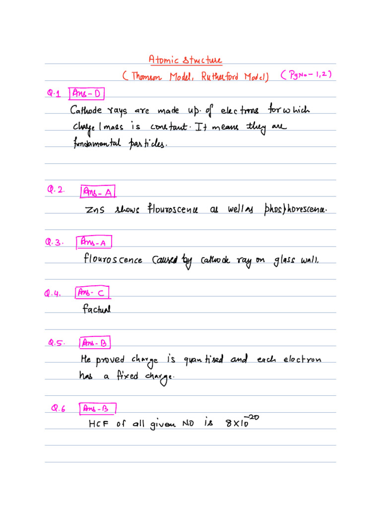 Atomic Structure QB Solution | PDF | Physical Sciences | Quantum Mechanics
