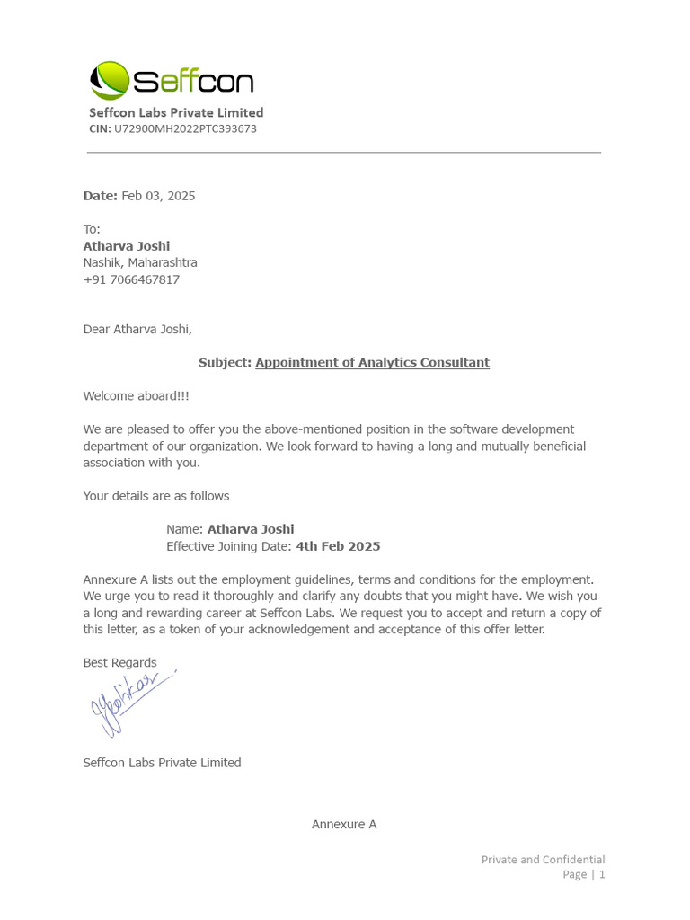 Analytics Consultant Appointment Letter | PDF | Legal Liability ...