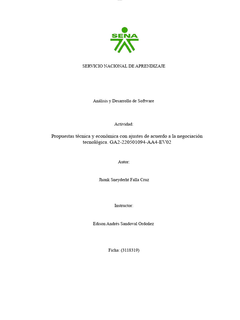 Propuestas Técnica y Económica Con Ajustes de Acuerdo A La Negociación ...