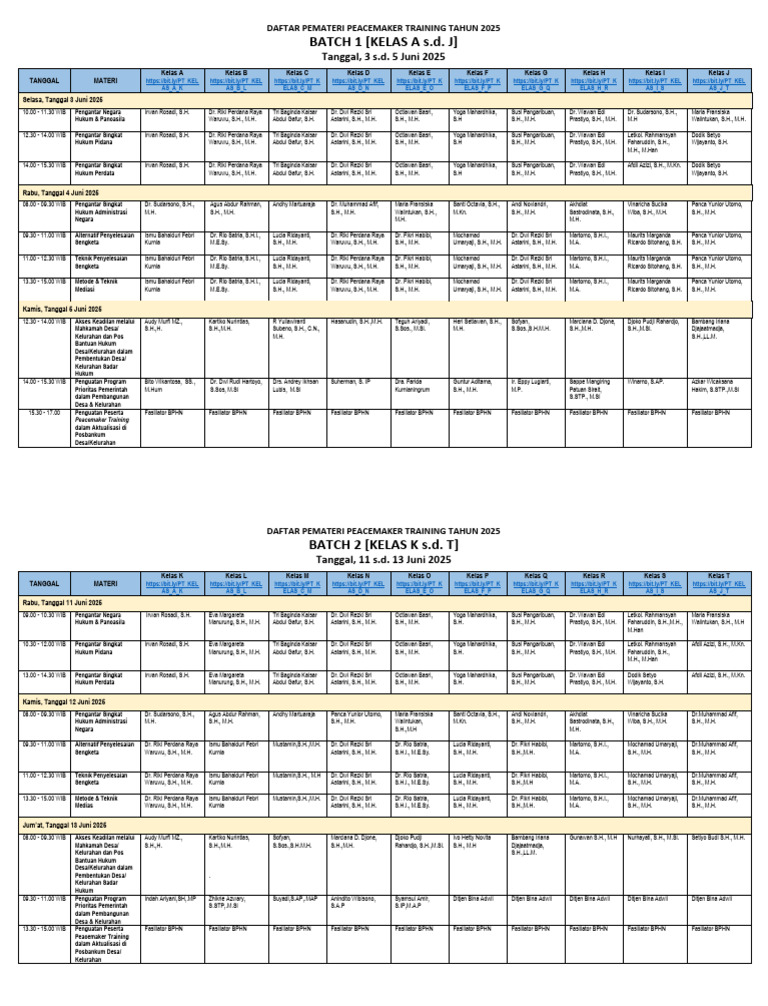 Peacemaker Training 2025 Schedule | PDF
