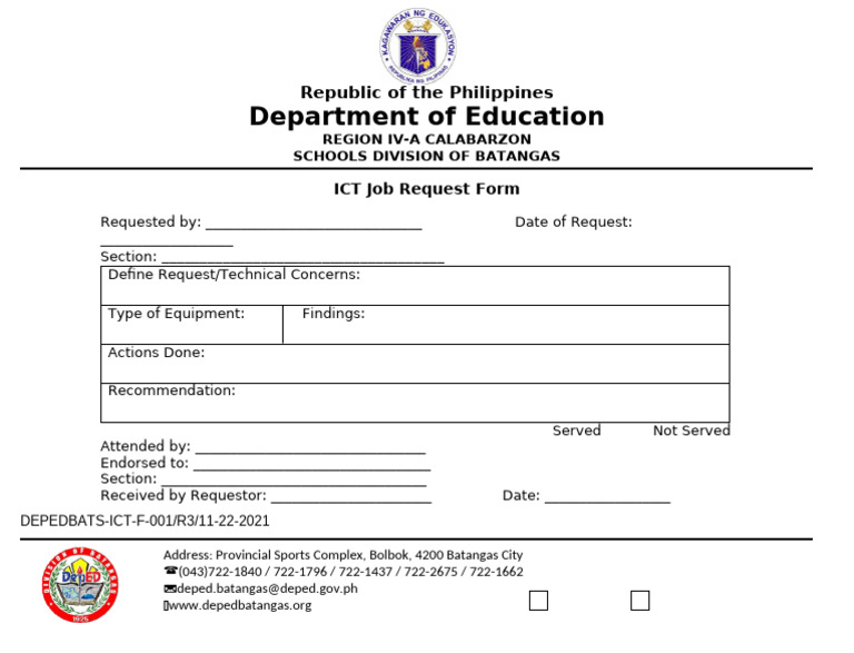 Form 1 ICT Job Request Form 11-22-2021 | PDF