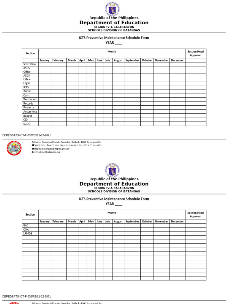 Form 2 ICTS Preventive Maintenance Schedule Form 11-22-2021 | PDF ...