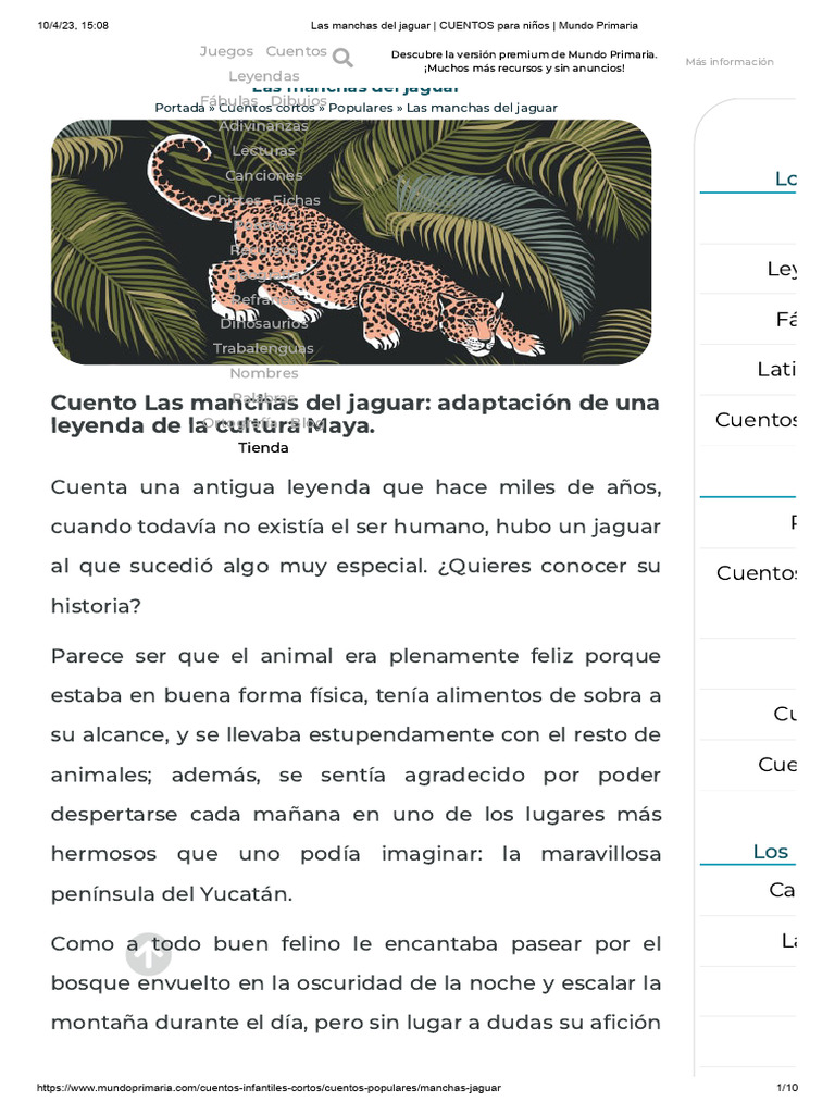 Las Manchas Del Jaguar - CUENTOS para Niños - Mundo Primaria | PDF | Jaguar