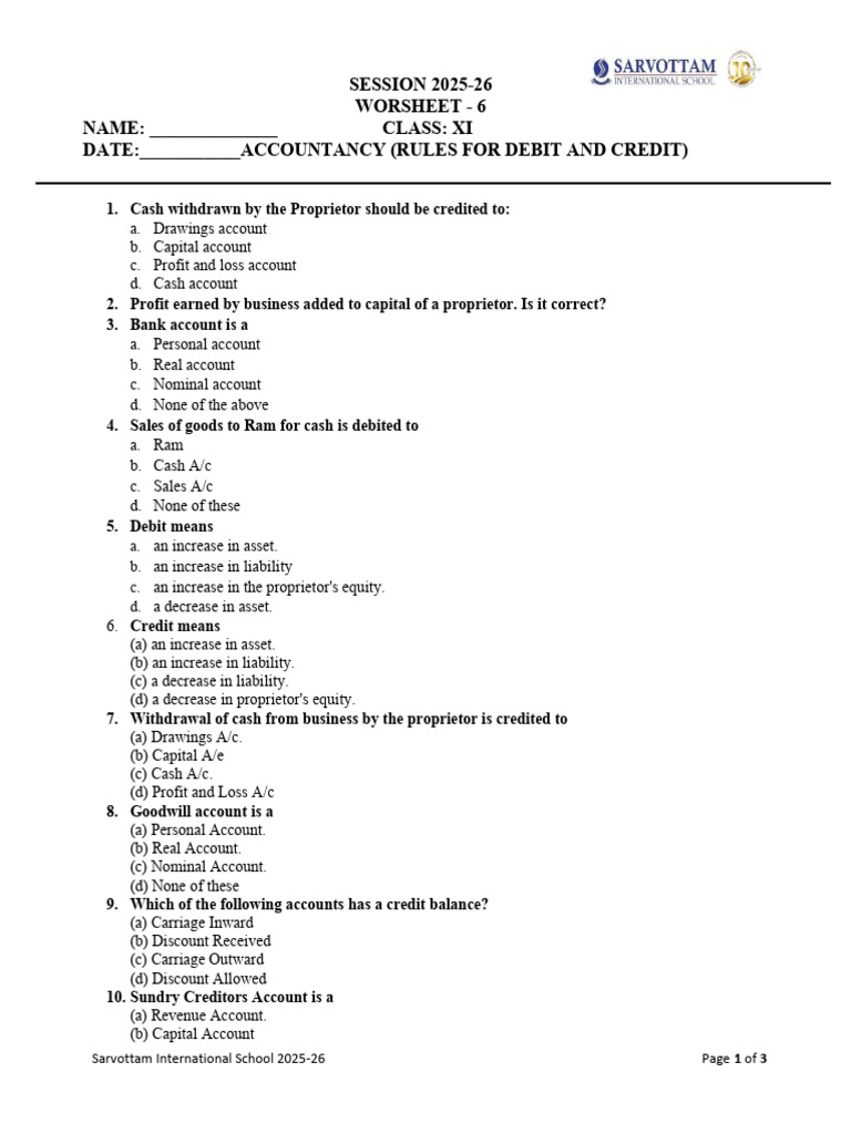 Xi Acc Chapter 6 Worksheet 1 | PDF | Debits And Credits | Financial ...