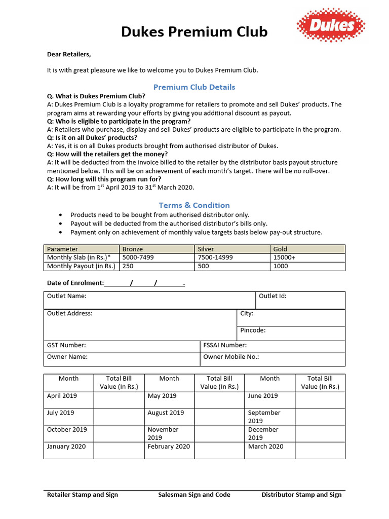 Dukes Premium Club Form | PDF