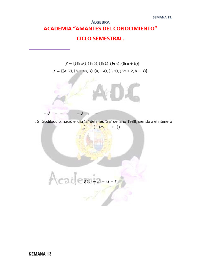 Alg. Sem. 13 - ADC - Ciclo Semestr. - Ejerc - de Clase y Tarea | PDF | Análisis matemático ...