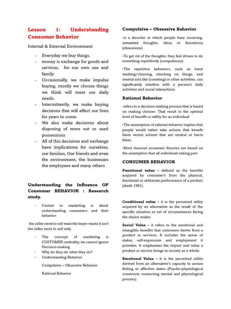 Consumer Behavior Lesson | PDF | Perception | Motivational