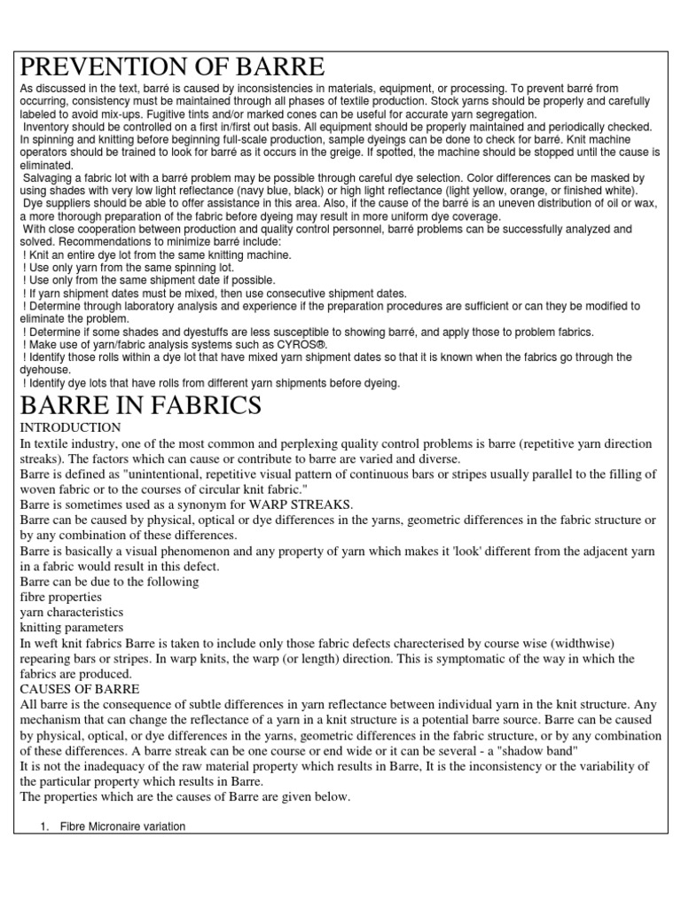 Prevention of Barre | PDF | Textiles | Knitting