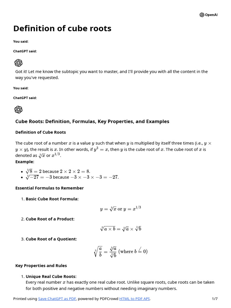 01 Definition of Cube Roots | PDF | Numbers | Mathematical Objects