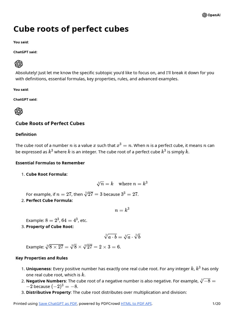 Understanding Cube Roots and Perfect Cubes | PDF | Numbers | Algebra
