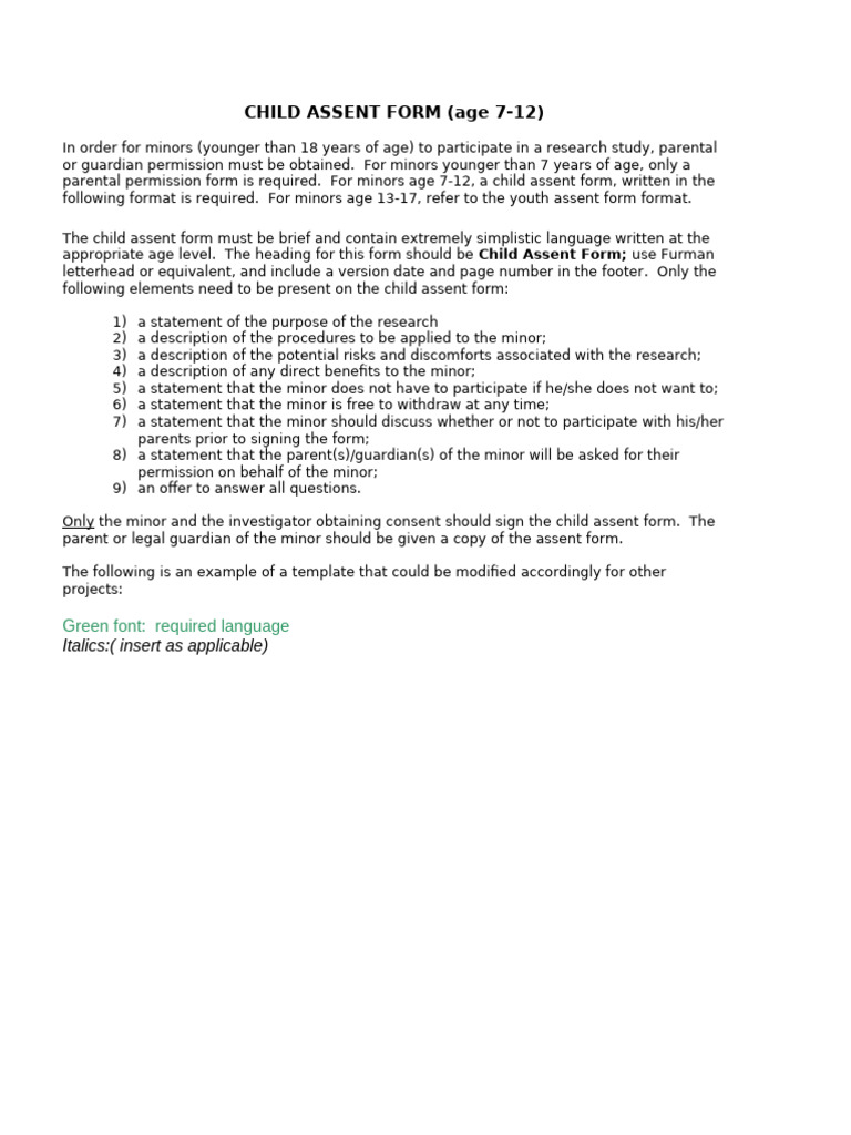 Child As Sent Form Template | PDF