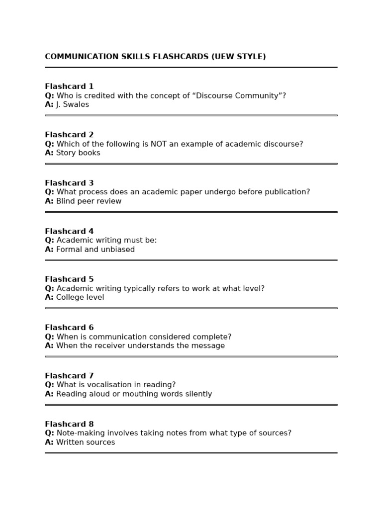 Communication Skills Flashcards Guide | PDF