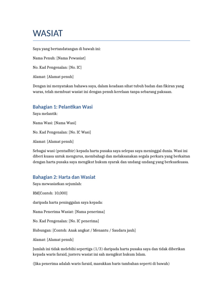 Contoh Wasiat Islam | PDF