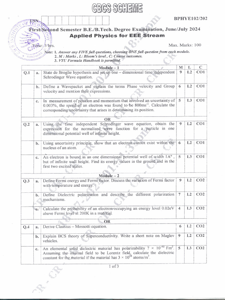 VTU Question Paper of BPHYE102 - BPHYE202 Applied Physics For EEE ...