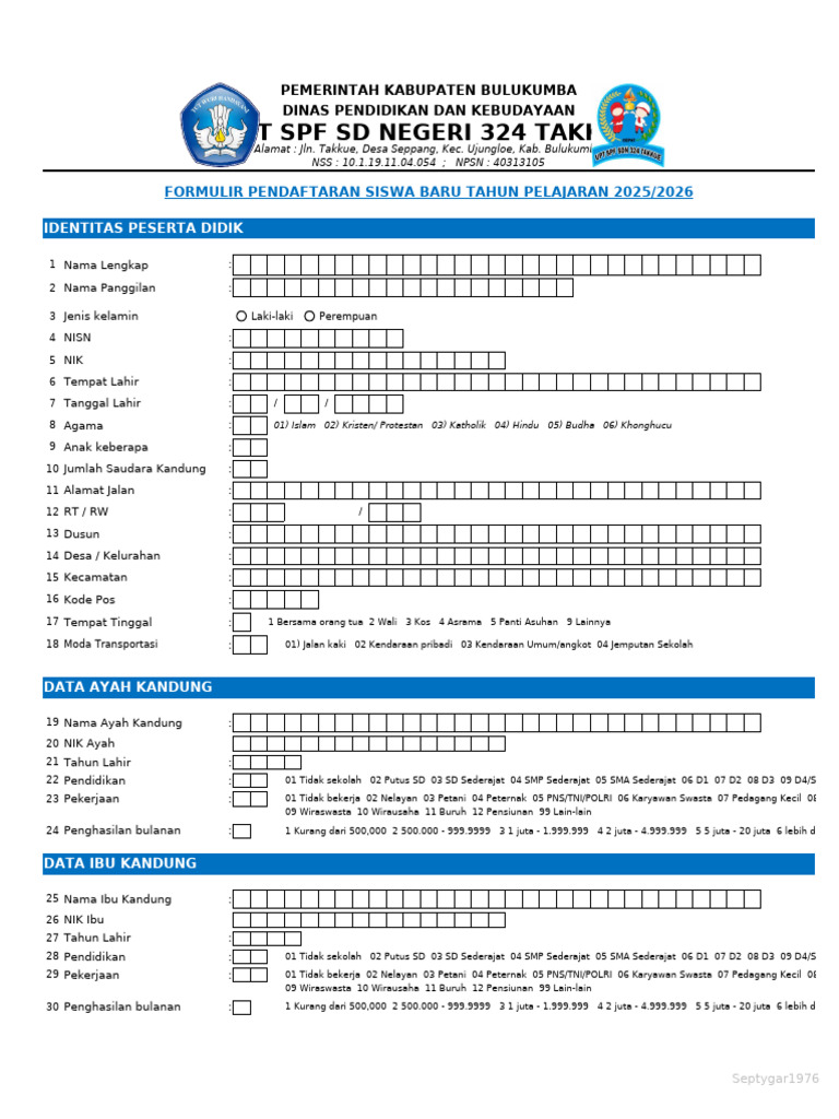 Formulir SPMB 2025/2026 Bulukumba | PDF
