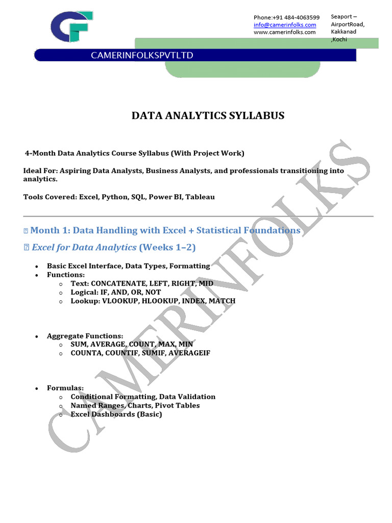 Camerin Data Analytics Course | PDF | Data Analysis | Statistics