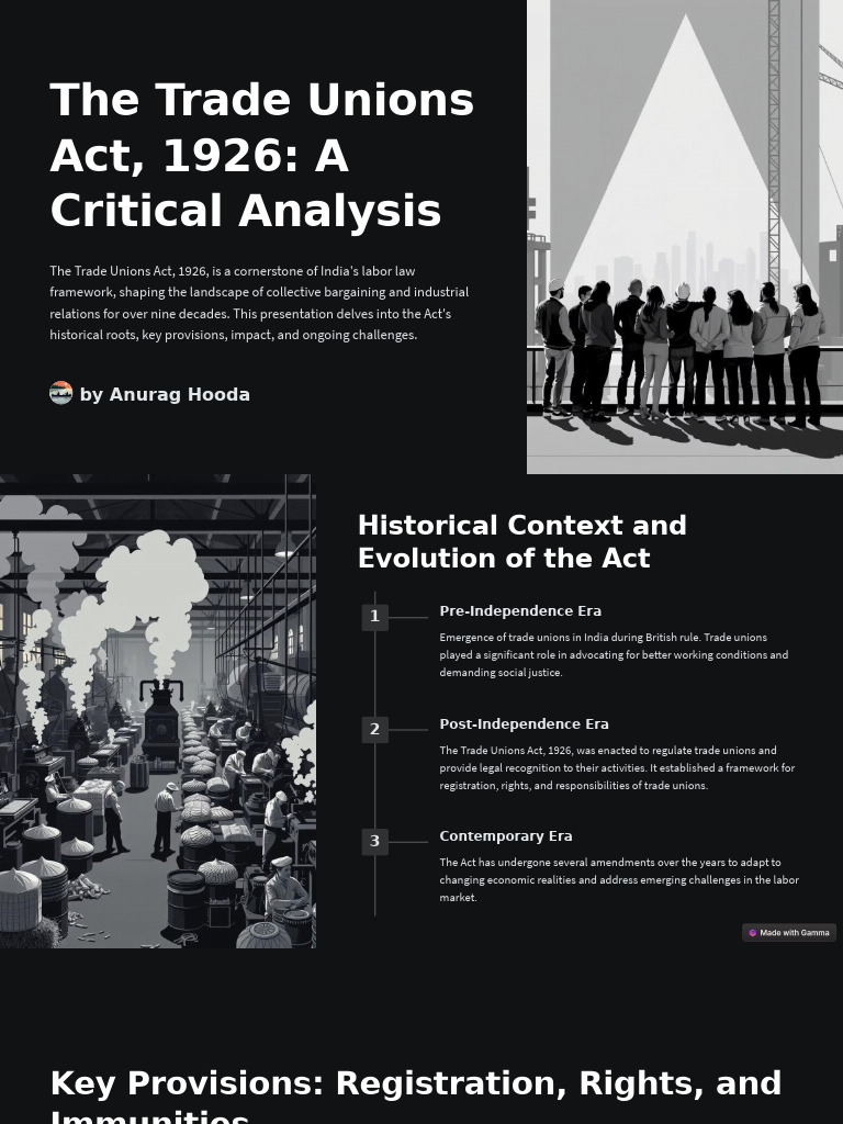Critical Analysis of Trade Unions Act 1926 | PDF | Collective ...