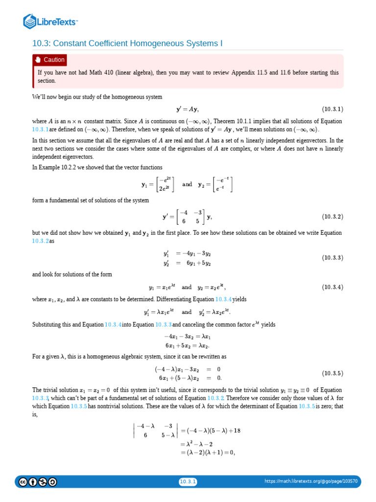 03 Constant Coefficient Homogeneous Systems I | PDF | Eigenvalues And ...