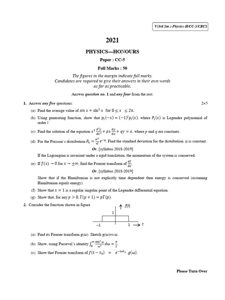 Cbcs BSC Hons Sem-3 Physics Cc-5 Mathematical Physics II-10094 | PDF | Hamiltonian Mechanics ...