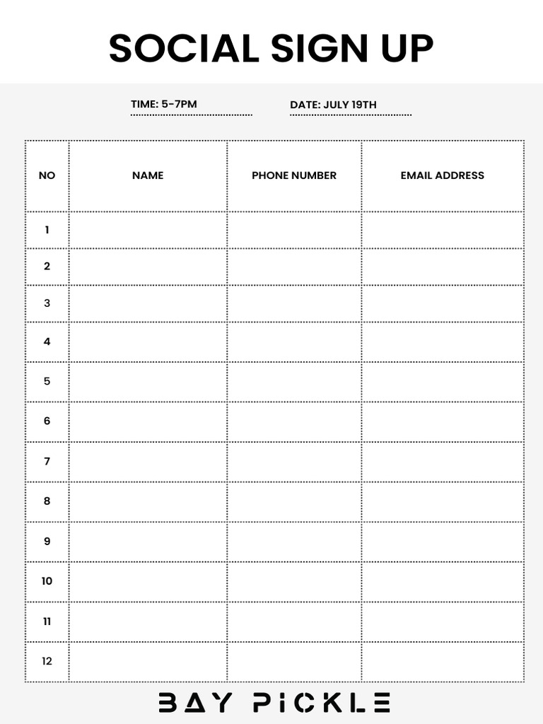 White Minimalist Sign-Up Sheet Document | PDF