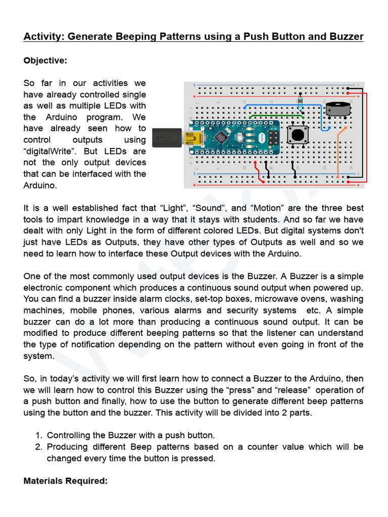 Activity - Generate Beeping Patterns Using A Push Button and Buzzer | PDF | Integer (Computer ...