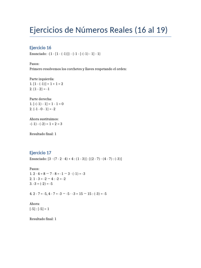 Ejercicios de Números Reales 16-19 | PDF