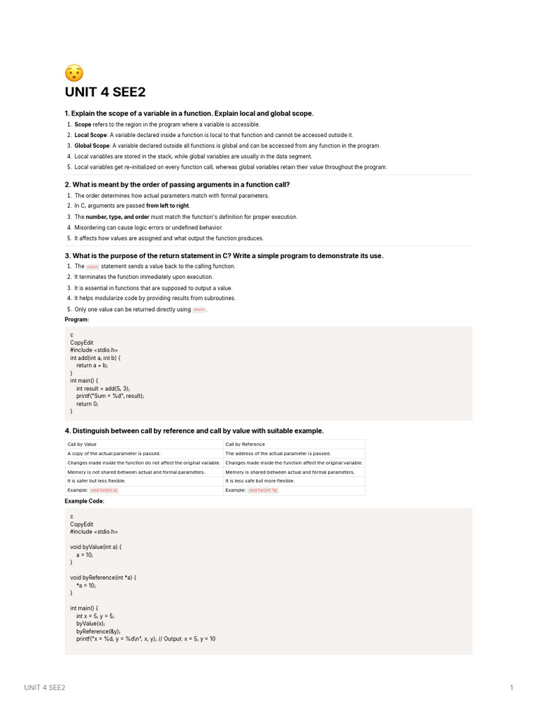 Unit 4 See2 | PDF | Pointer (Computer Programming) | Parameter (Computer Programming)