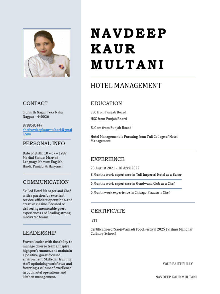 Hotel Management Resume | PDF