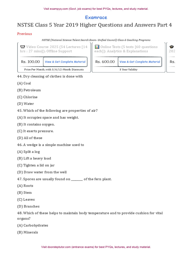 NSTSE Class 5 Year 2019 Part 4 | PDF | Seed