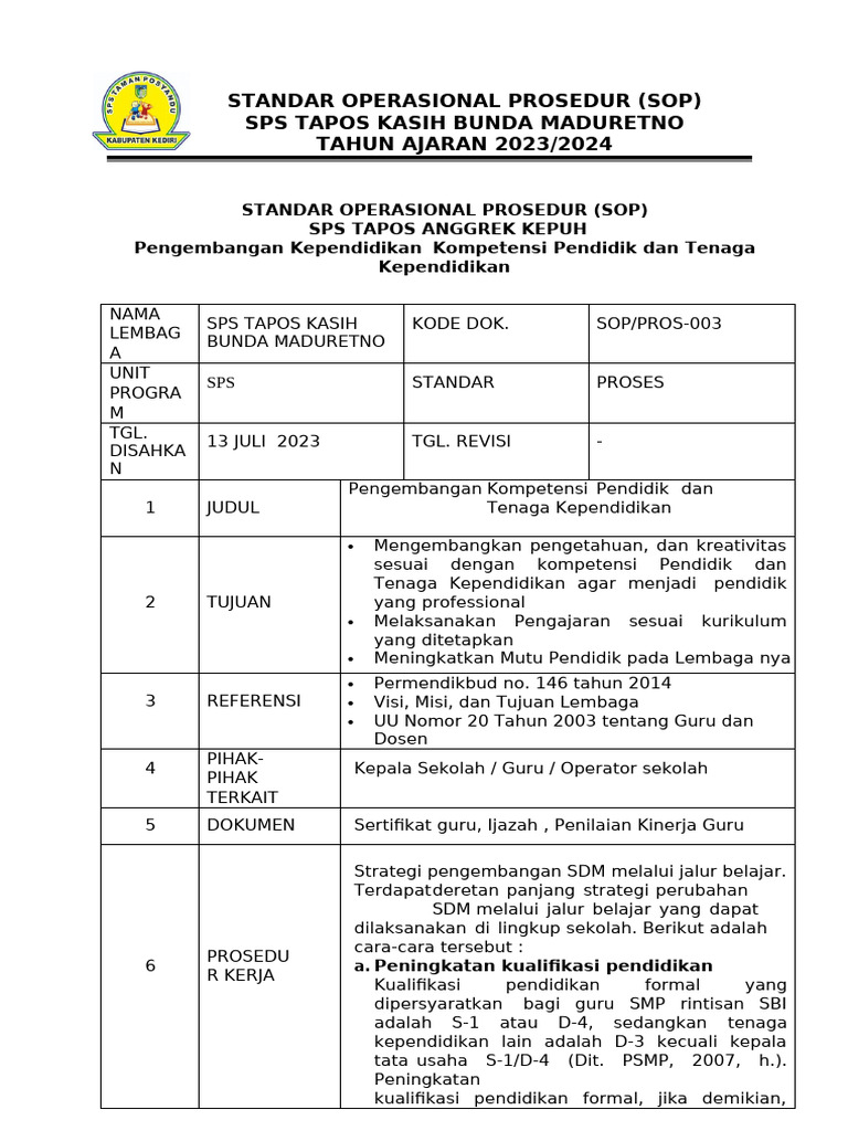Sop Kompetensi | PDF