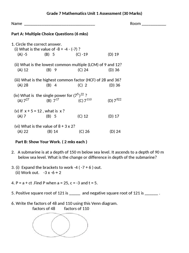 Grade 7 Mathematics Unit 1 Assessment | PDF | Chess Openings | Chess Theory