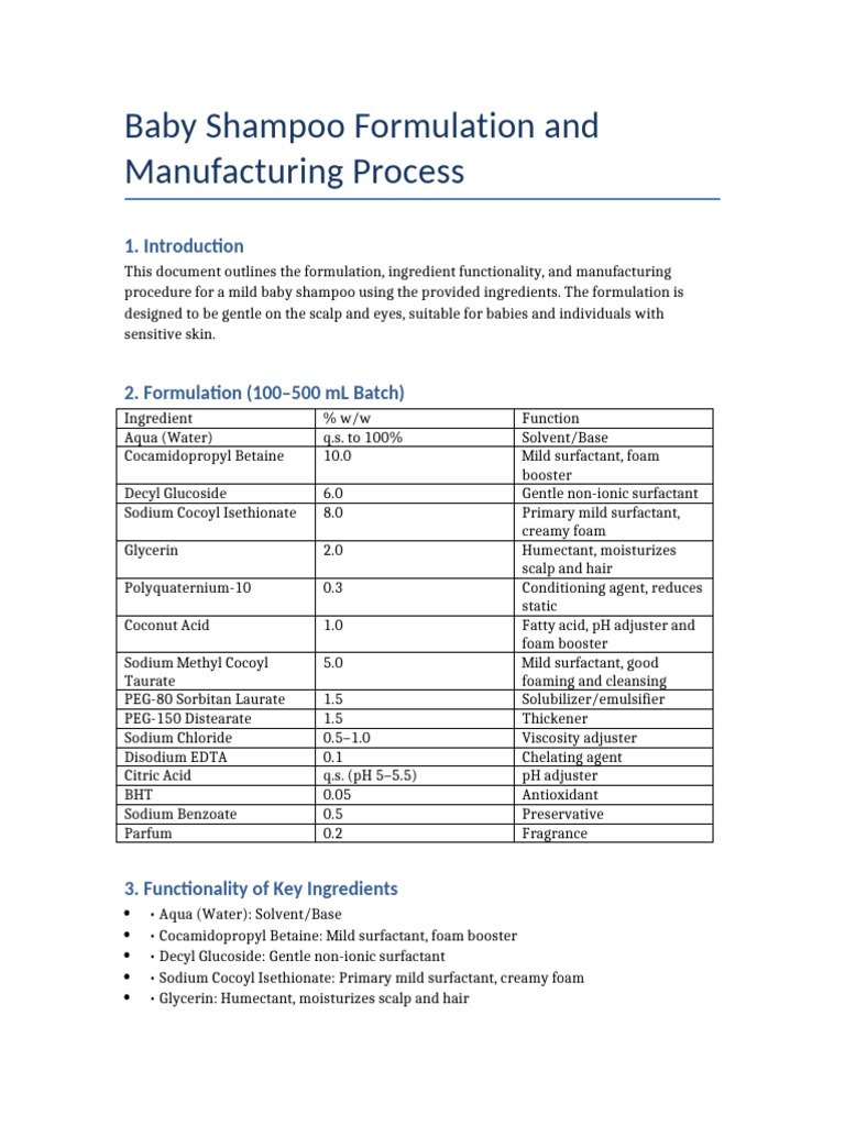 Baby Shampoo Formulation | PDF | Shampoo | Surfactant