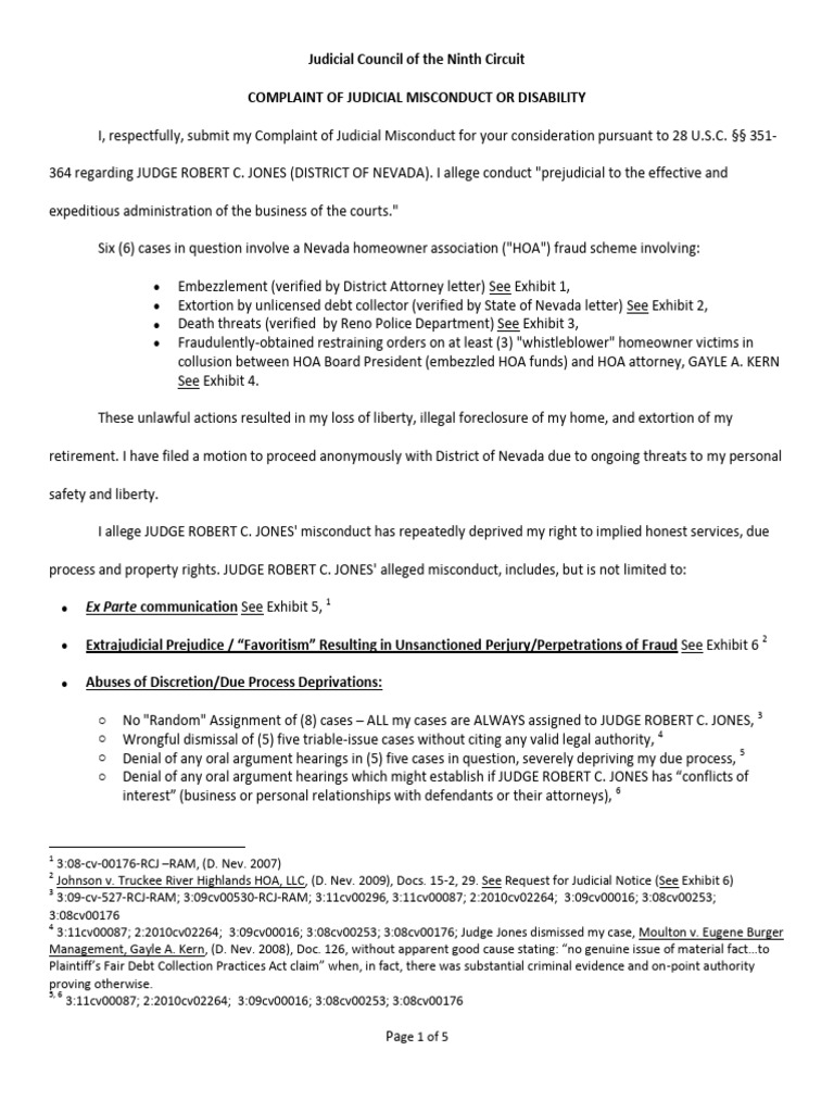 Complaint Against Judge Robert C. Jones | PDF | United States District ...