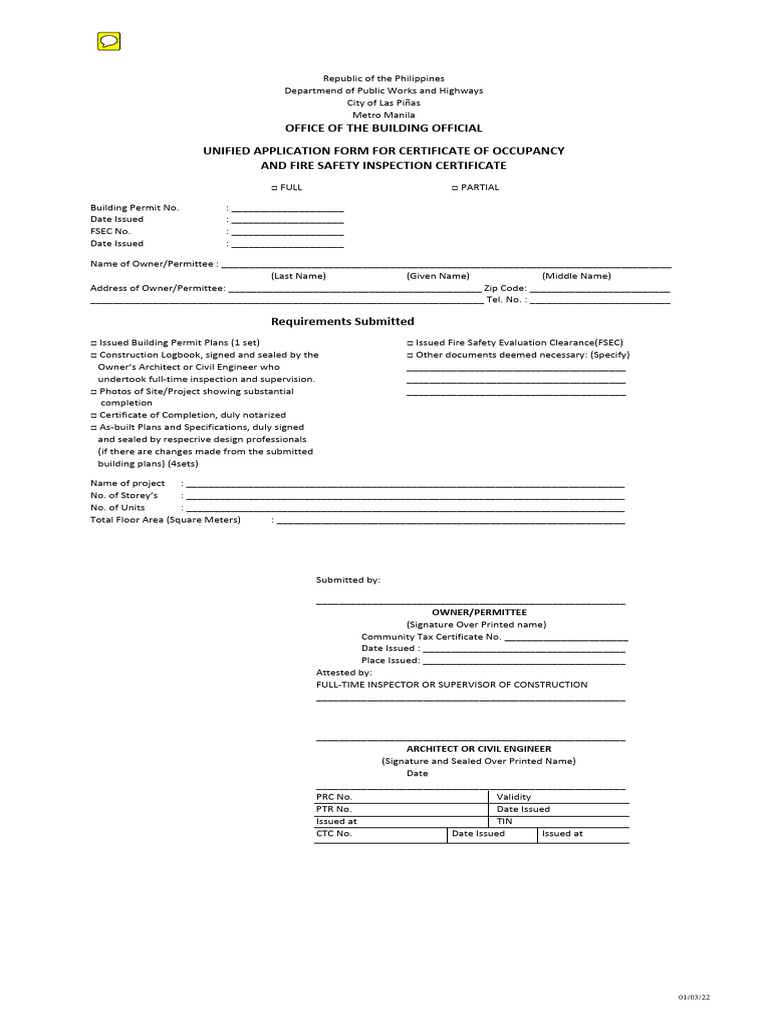 Unified Application for Occupancy Permit | PDF