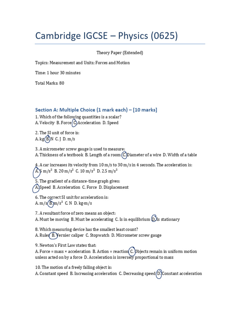IGCSE Physics 0625 Question Paper | PDF | Force | Mass