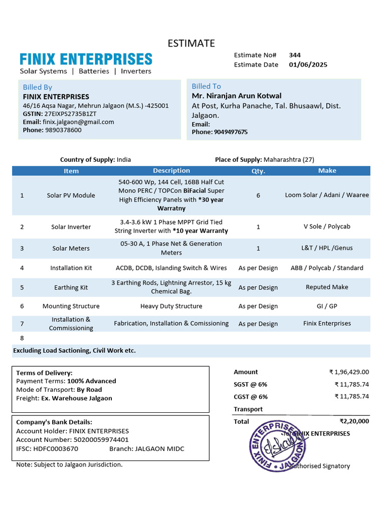 Loan Quotation Niranjan K | PDF | Photovoltaic System | Renewable ...