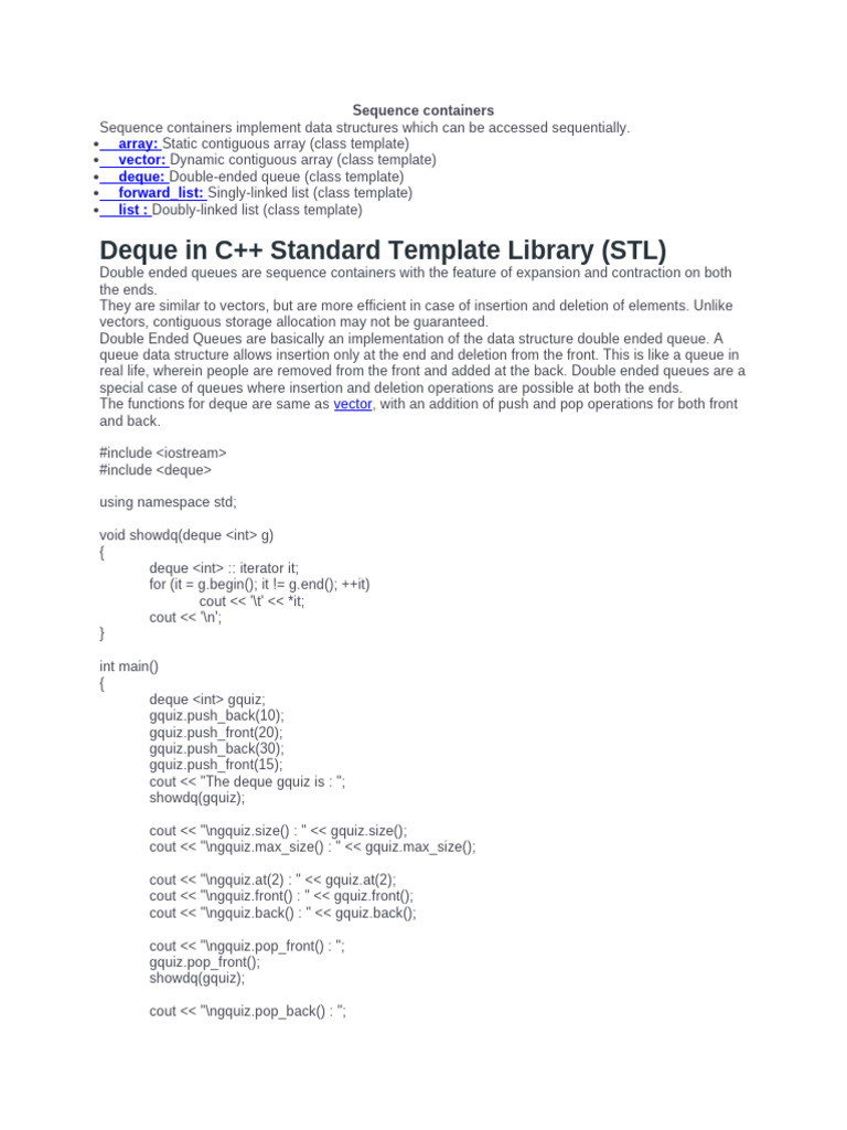 2.3 Sequence Containers Deque | PDF | Software Engineering | C++